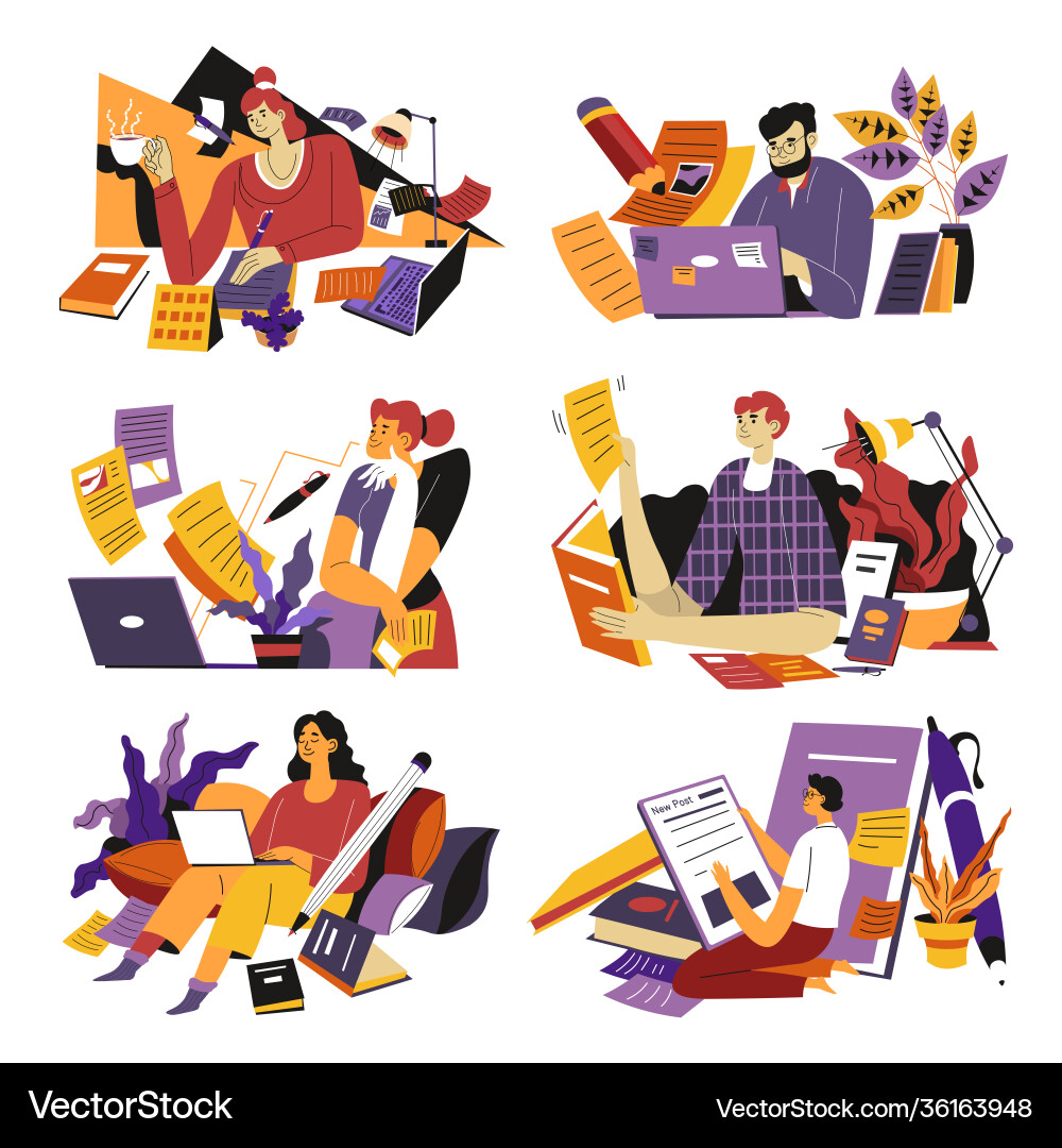 Freelancer working as copywriters from home Vector Image