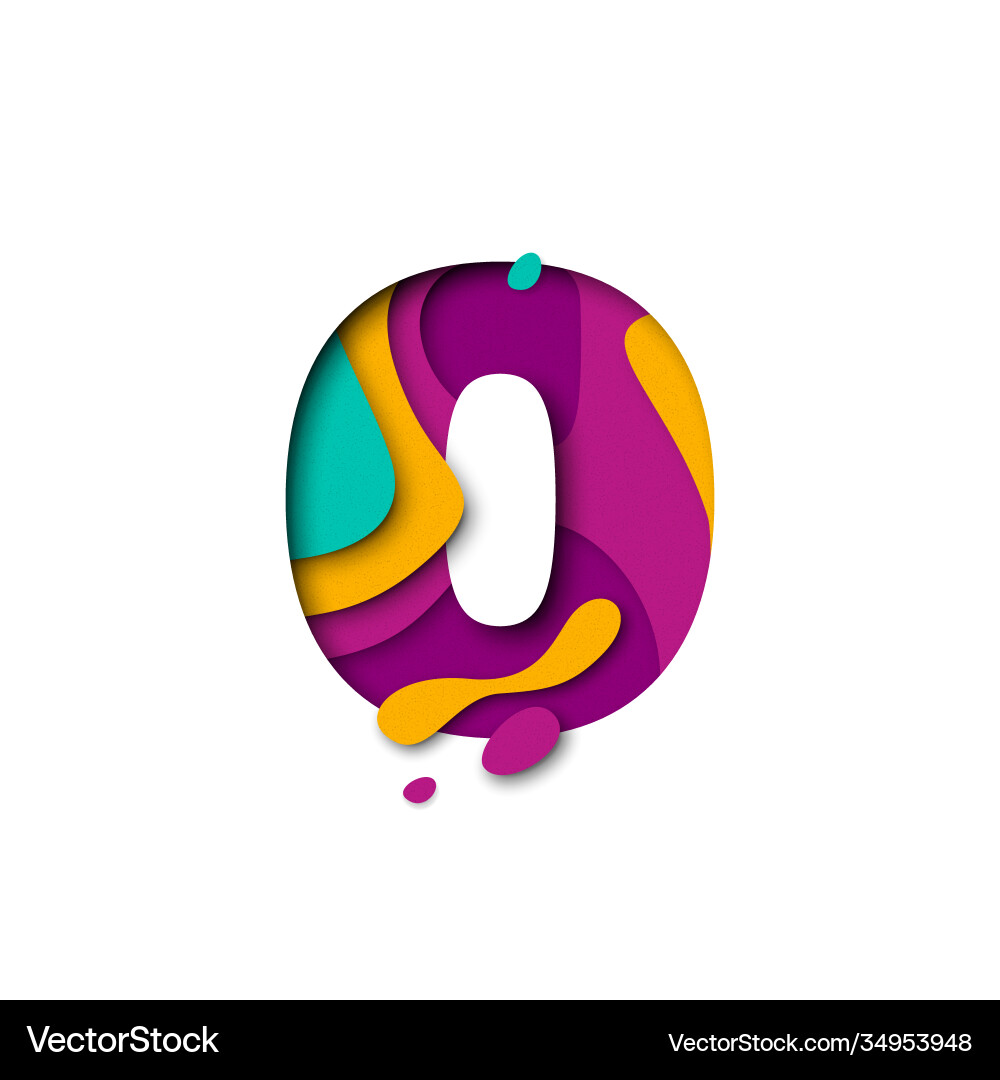 Paper cut number zero 0 letter realistic 3d multi Vector Image