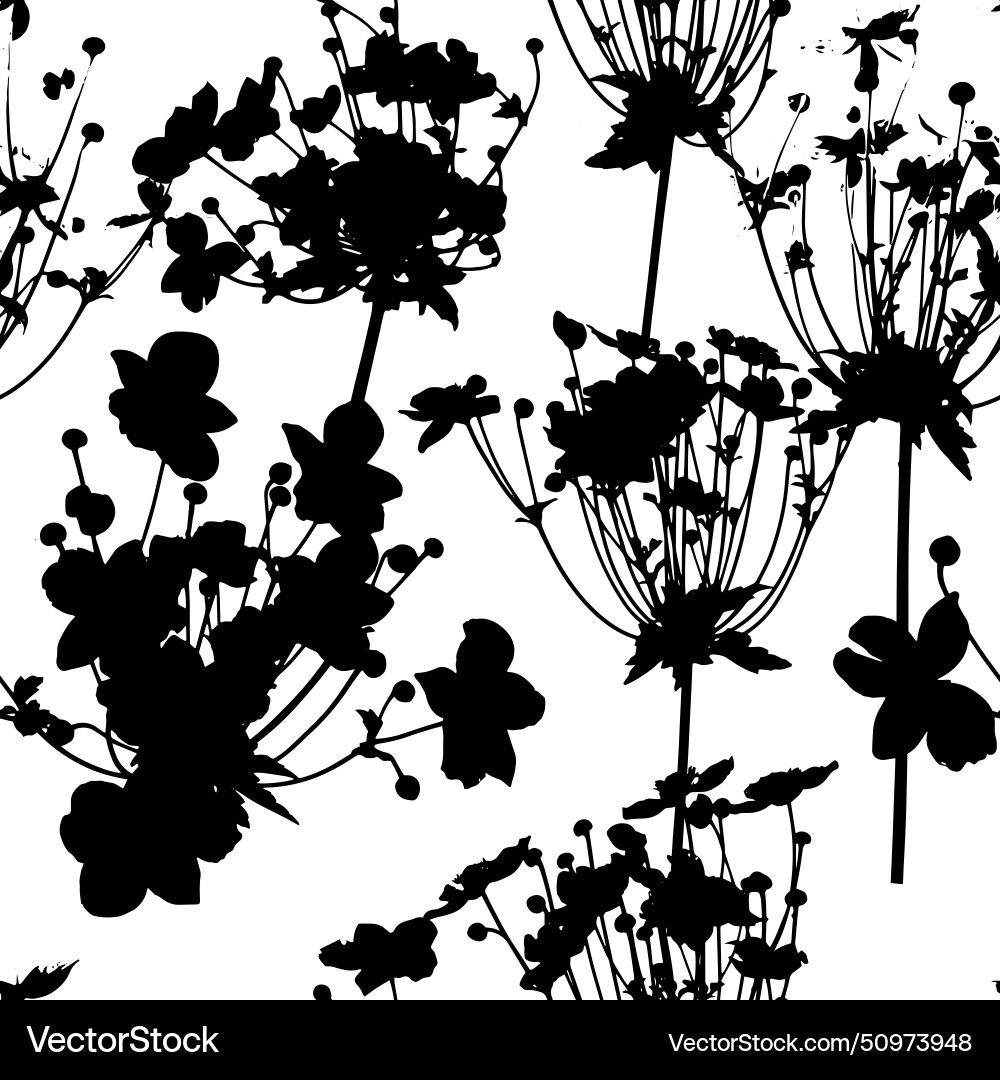 Seamless black pattern of field grass hand Vector Image