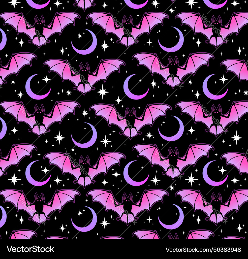 Seamless pattern of stylized cartoon bright bats Vector Image