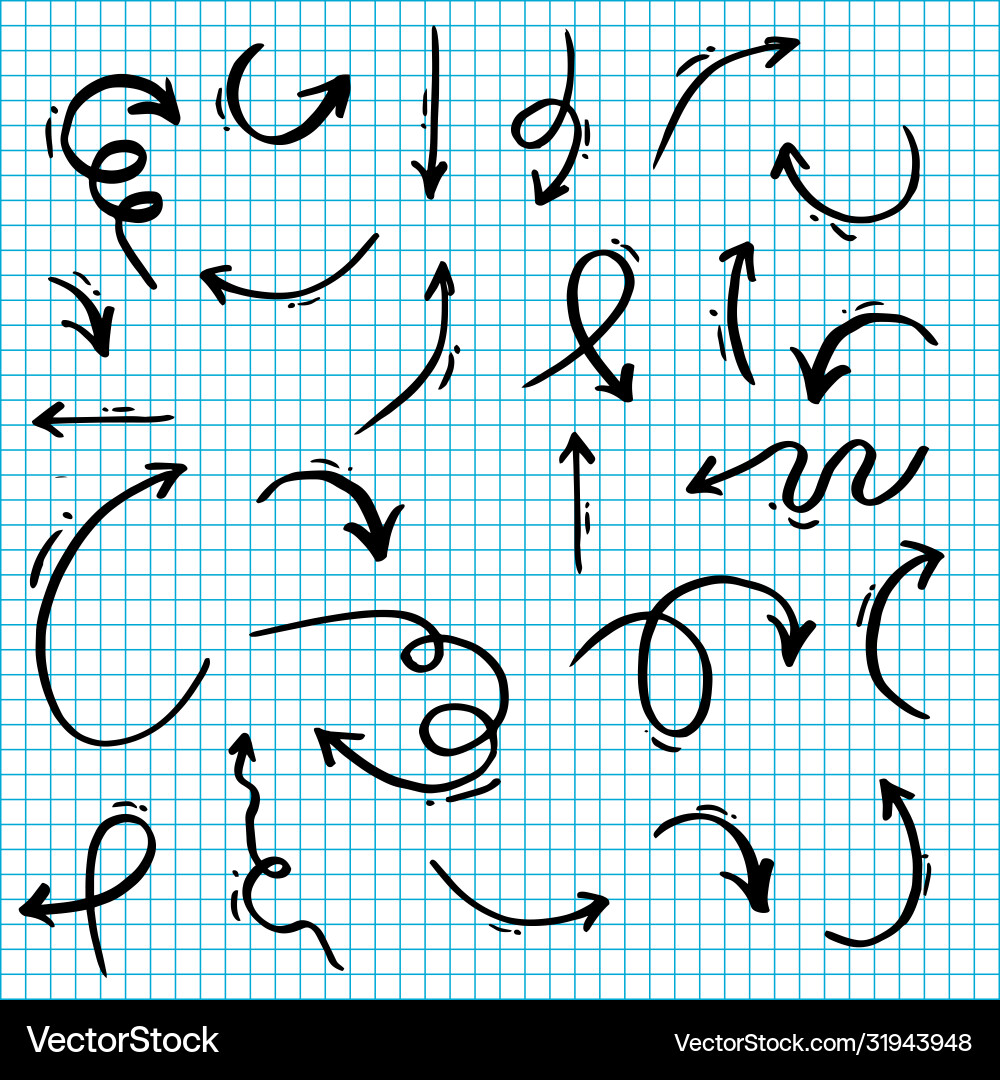 Set hand drawn arrows doodle on paper Royalty Free Vector