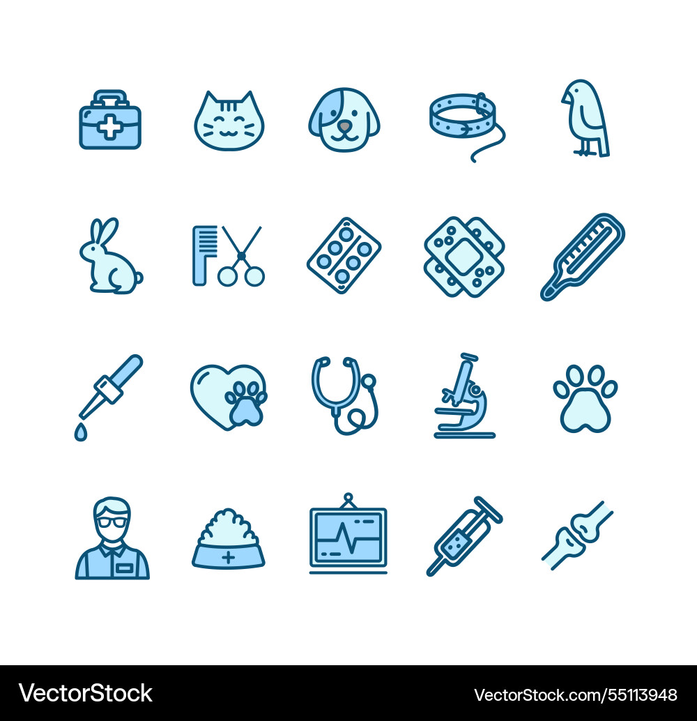 Veterinary clinic signs color thin line icon set Vector Image
