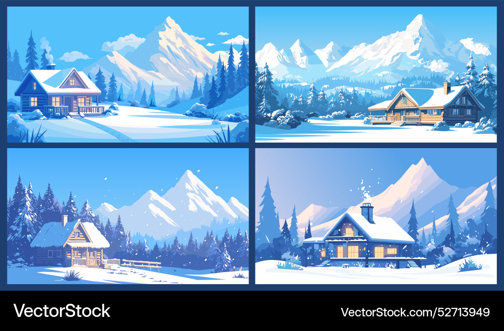 Cartoon winter cottage set christmas vacation Vector Image