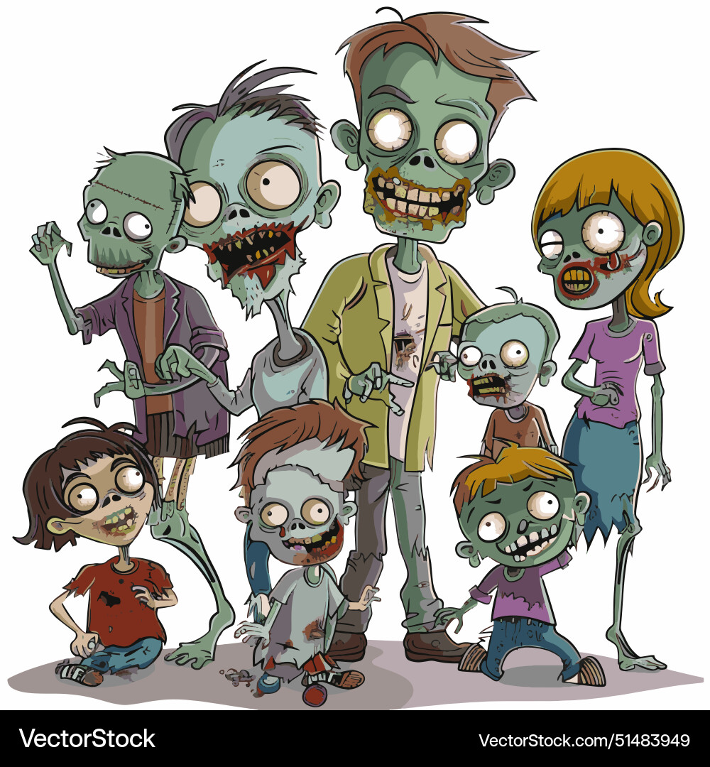 Cheerful zombie family comically creepy Royalty Free Vector