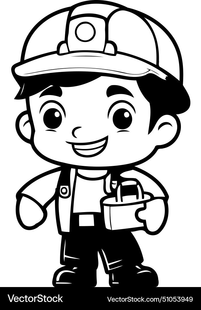 Cute little boy construction worker cartoon Vector Image