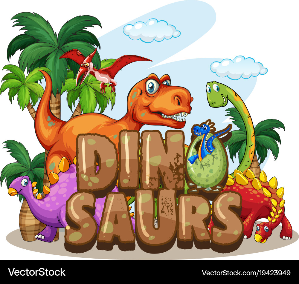 Dinosaur world design with many dinosaurs Vector Image