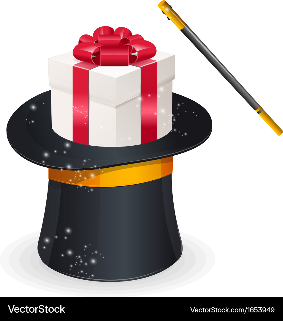Magic hat and gift box present concept Royalty Free Vector