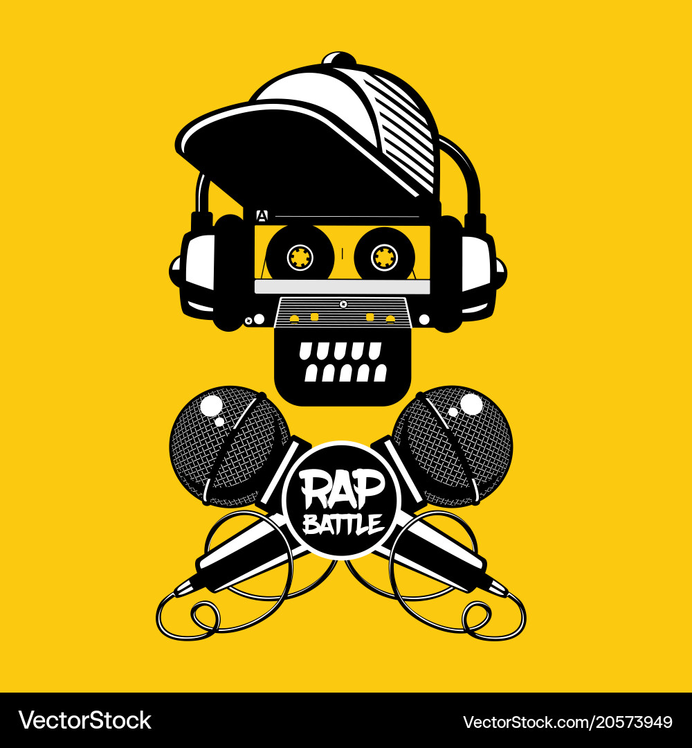 Rap battle sign with skull and two microphones Vector Image