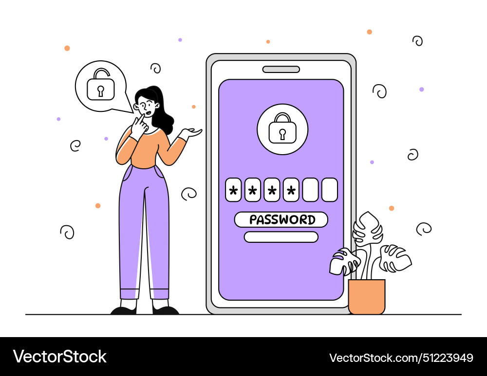 Woman forgot password linear Royalty Free Vector Image