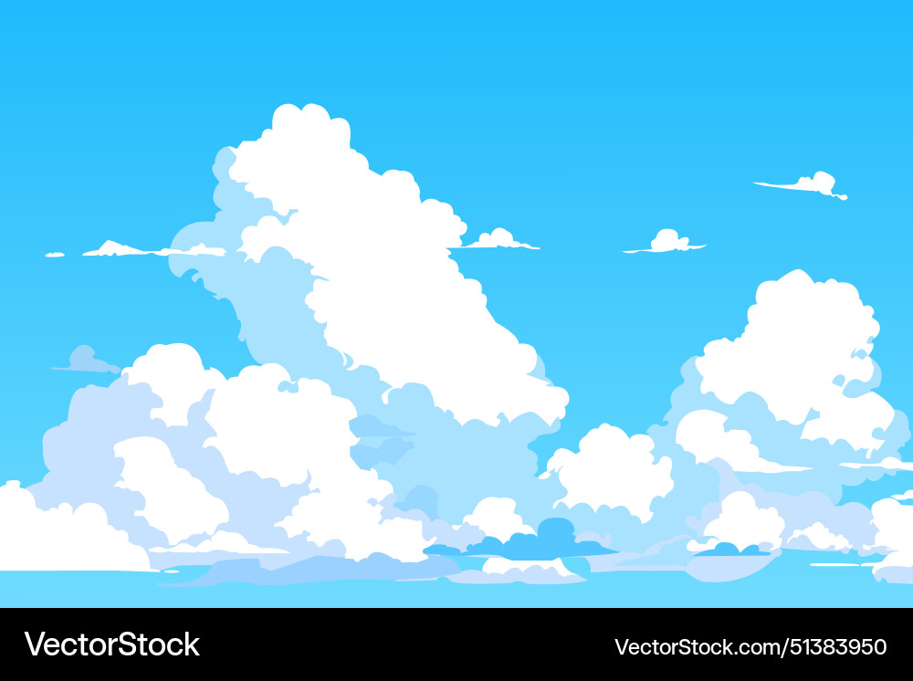 Blue sky clouds anime clean style Royalty Free Vector Image