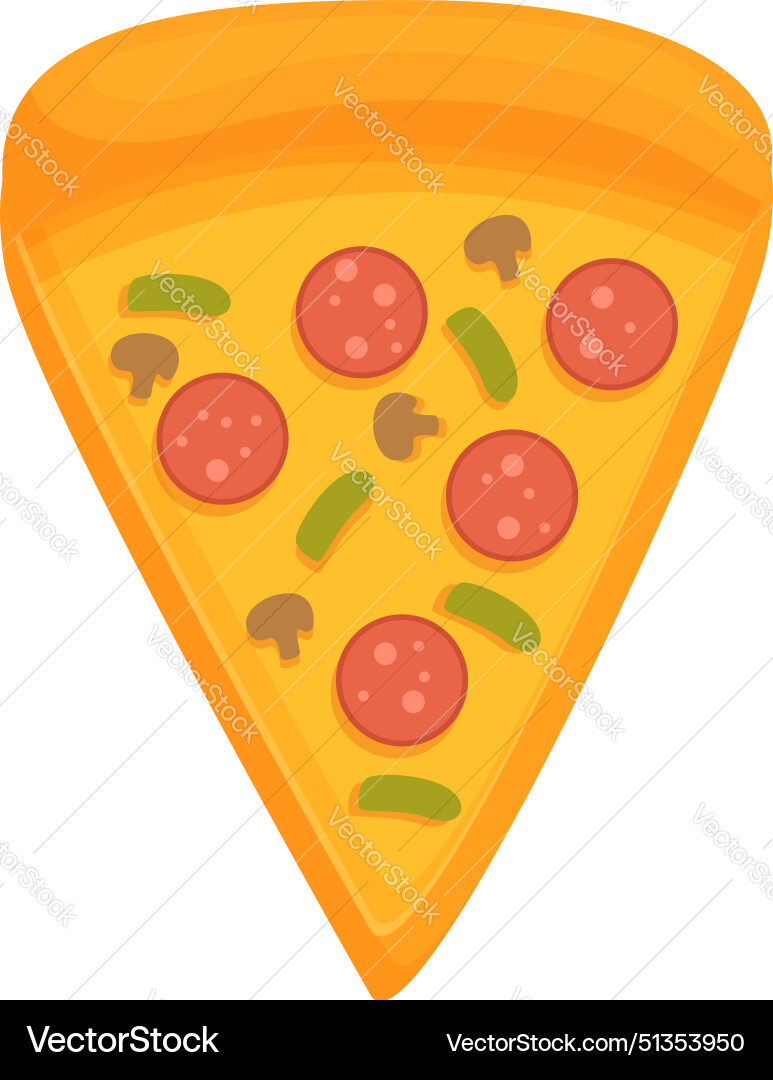 Cartoon pizza slice with toppings Royalty Free Vector Image