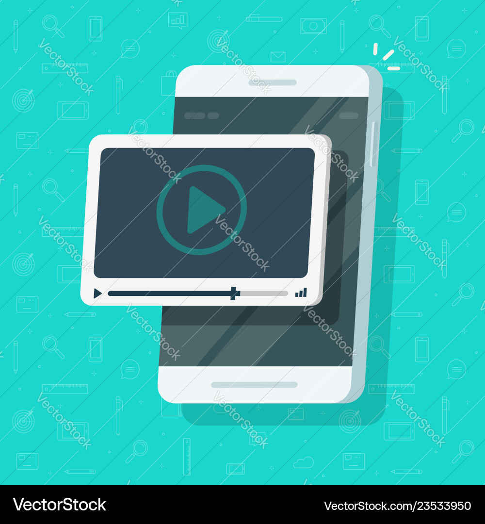 Video on mobile phone flat cartoon Royalty Free Vector Image