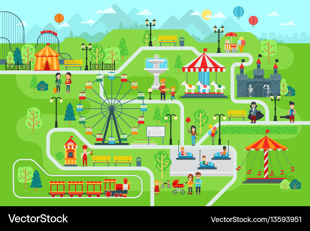 Amusement park map infographic elements in flat Vector Image
