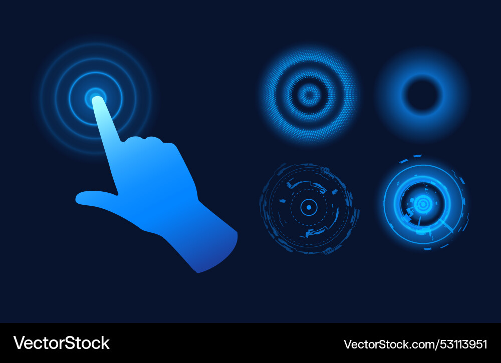 Blue hand pointing gesture on digital round Vector Image