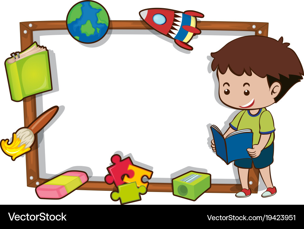 Border template with boy reading book Royalty Free Vector