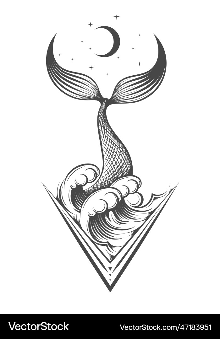 Fish tail splash out of ocean waves esoteric Vector Image