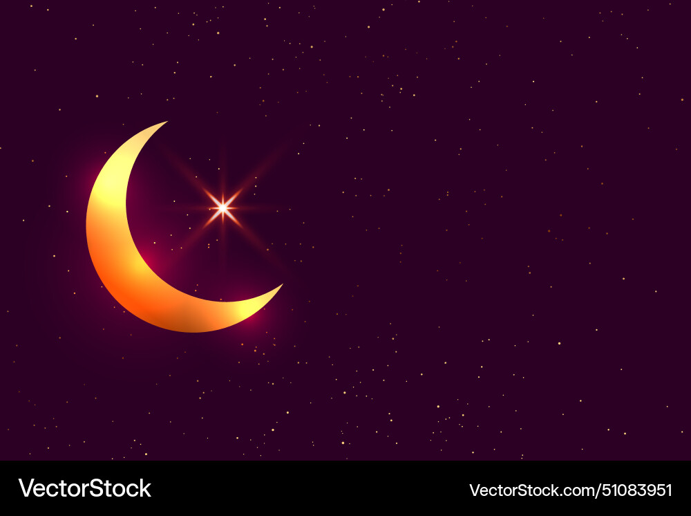 Golden and shiny crescent moon background Vector Image