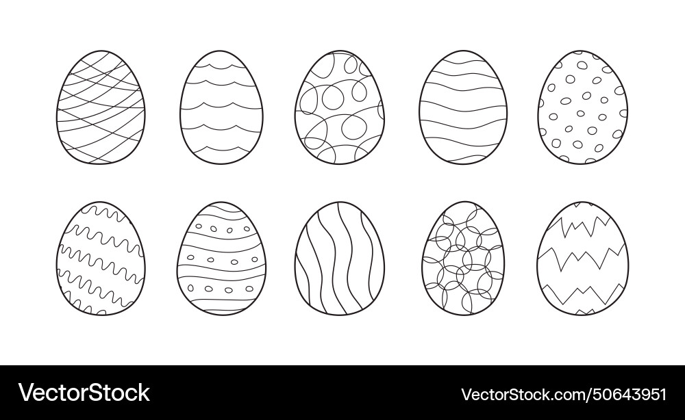 Set of easter eggs in doodle outline style Vector Image