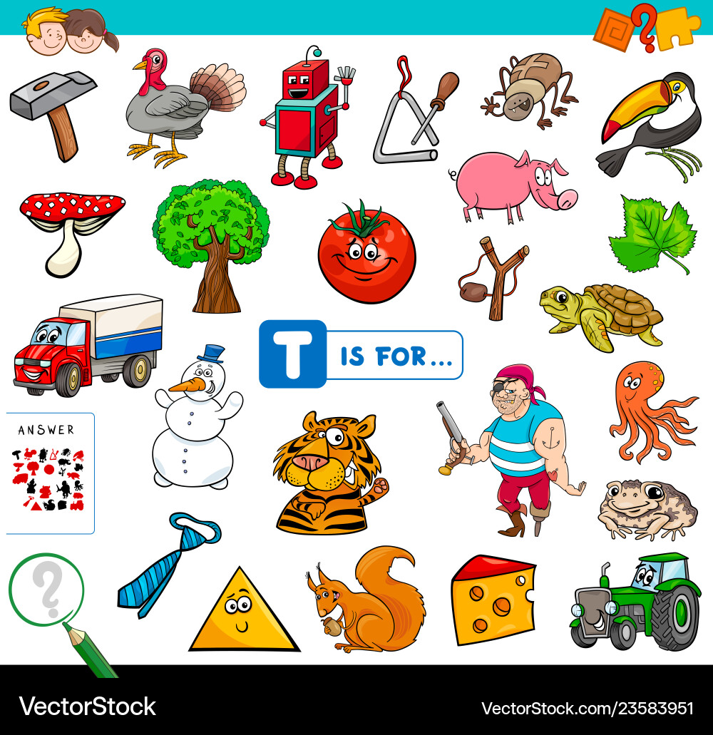 T is for educational game children Royalty Free Vector Image