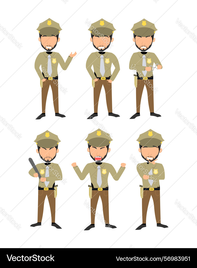 Uniformed vigilance cartoon sets portraying Vector Image