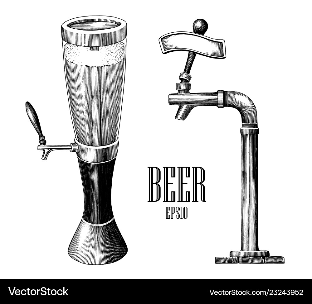Beer tower and dispenser vintage hand draw Vector Image