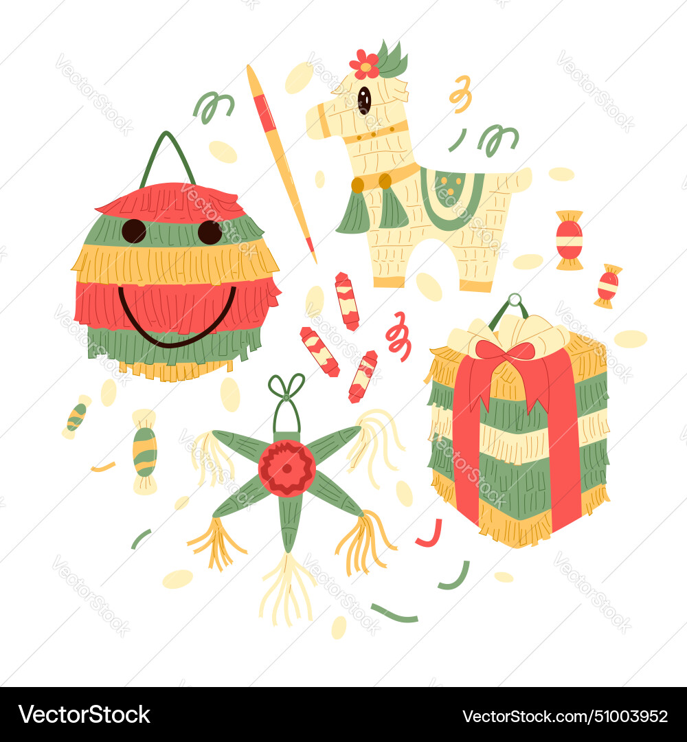 Pinana set circle emblem for traditional mexican Vector Image