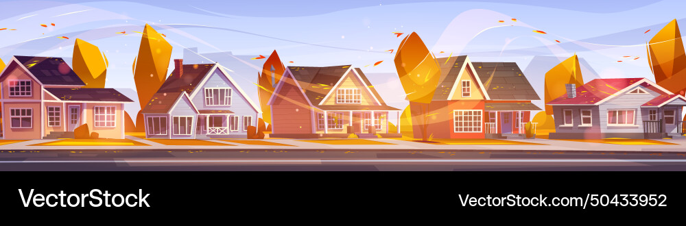 Suburban autumn landscape with orange trees Vector Image