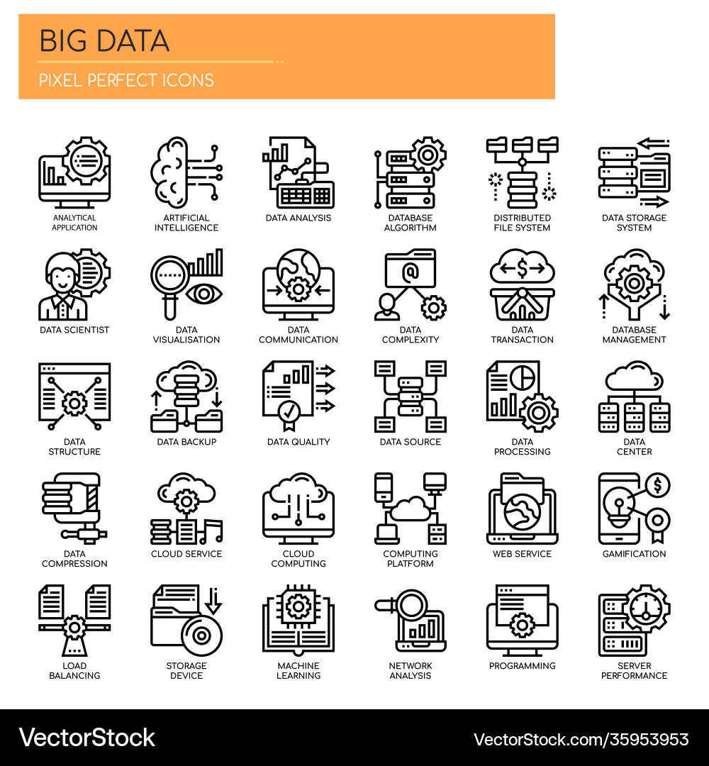 Big data thin line and pixel perfect icons Vector Image