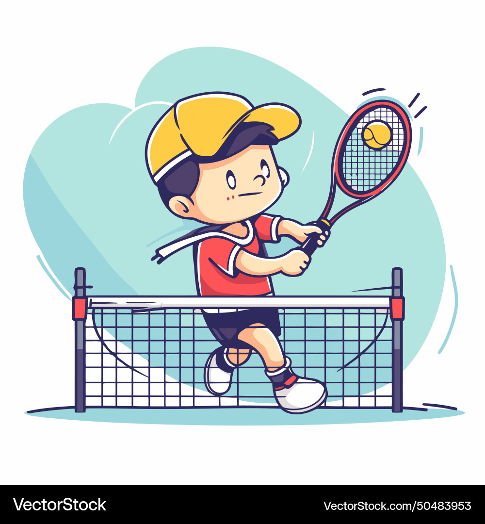 Cartoon boy playing tennis Royalty Free Vector Image