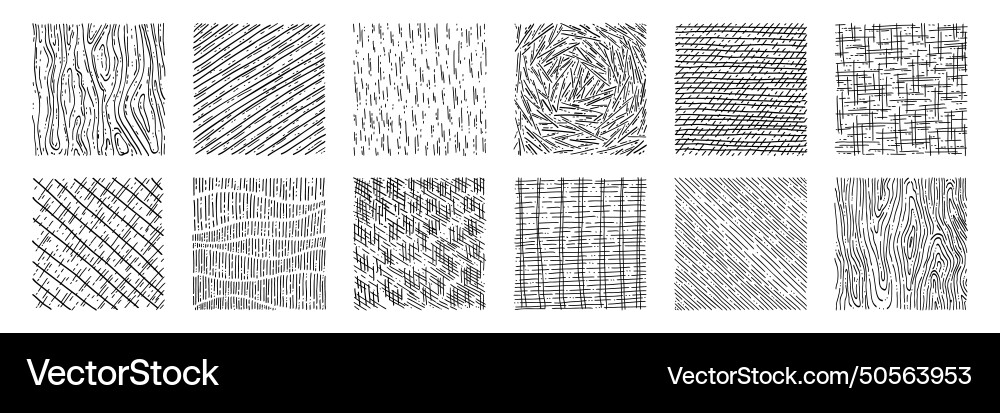 Crosshatch pattern texture set hand drawn pencil Vector Image