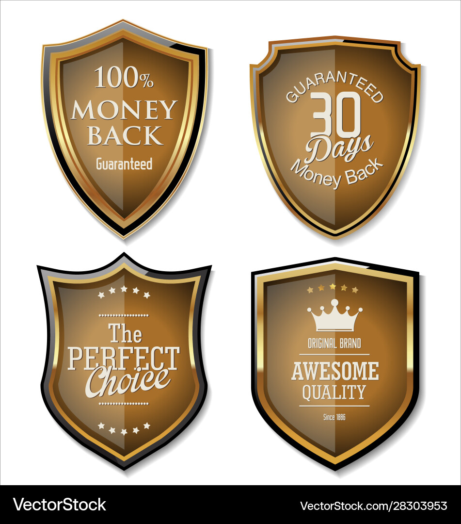 Premium Gold Shield Set Royalty Free Vector Image