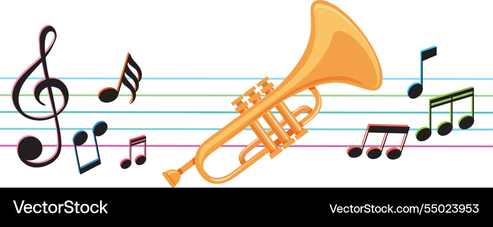 Vibrant trumpet with floating musical notes Vector Image