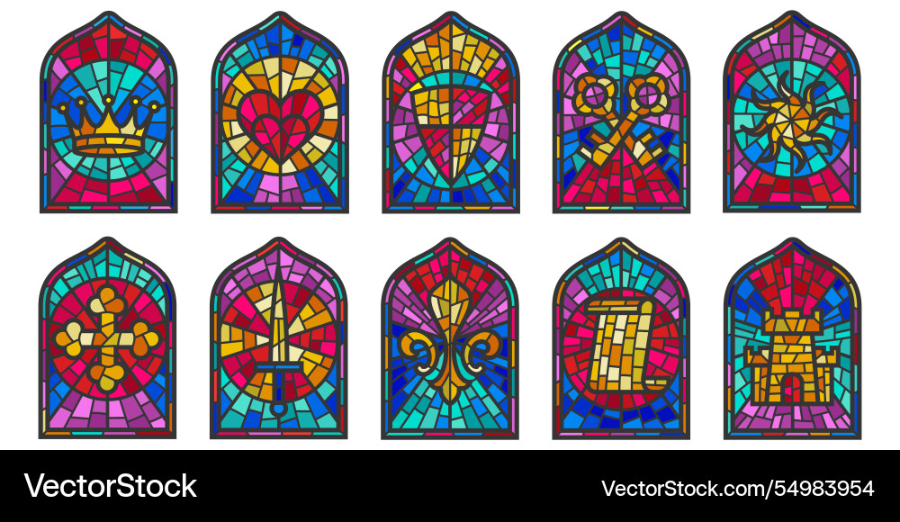 Church glass windows gothic arch frame Royalty Free Vector