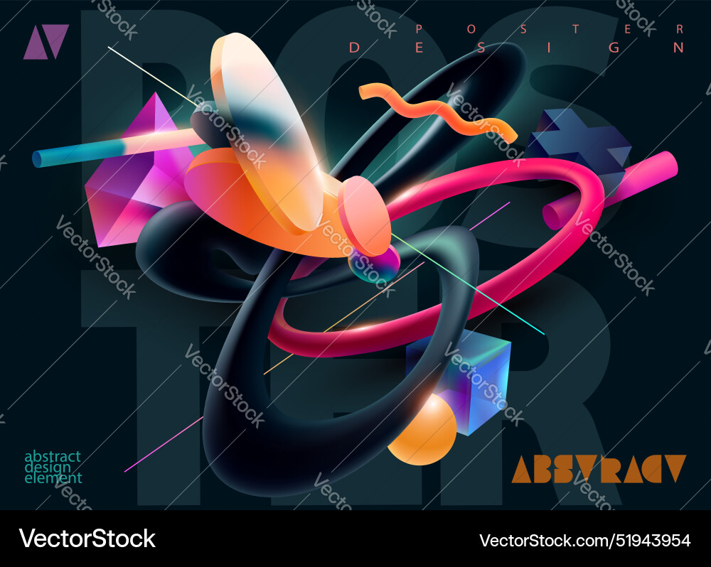 Color 3d geometric shapes realistic forms Vector Image