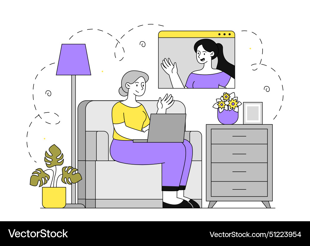 Grandmother calls woman linear Royalty Free Vector Image