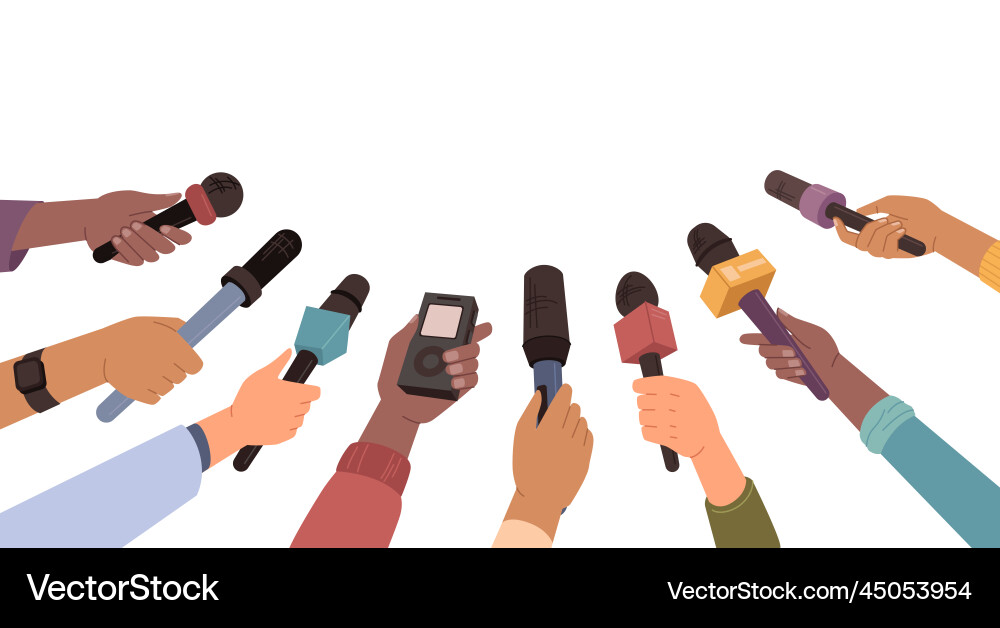 Journalist hand microphones performing interview Vector Image