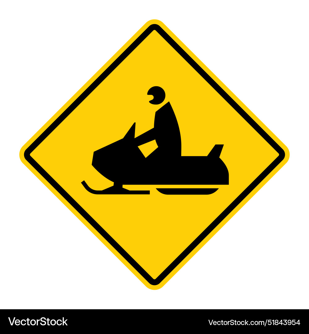 Snowmobile crossing warning road signs Royalty Free Vector