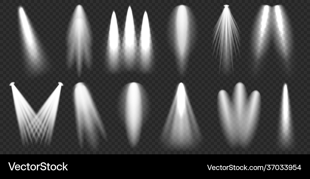 Spotlights collection bright light beam Royalty Free Vector