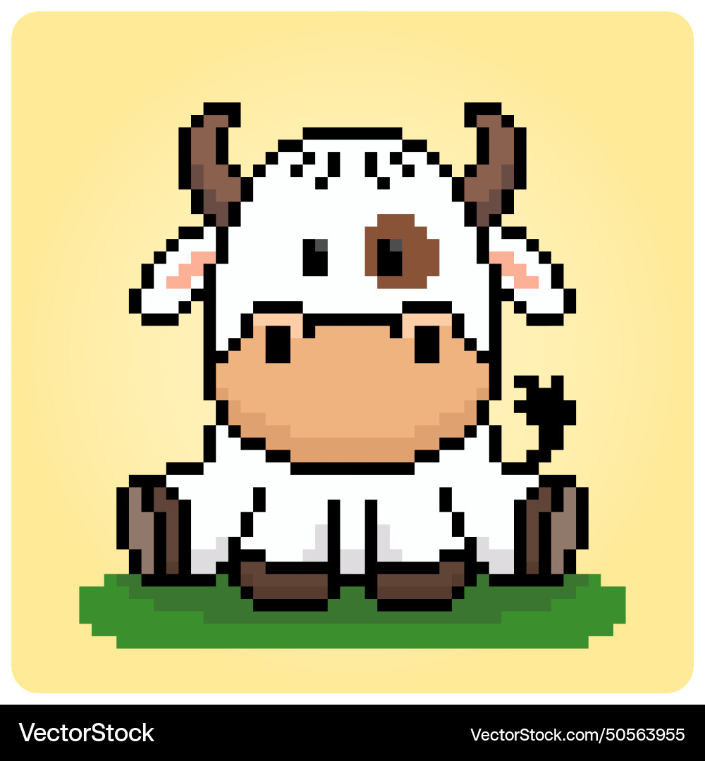 8 bit pixel cow is sitting animals for game Vector Image