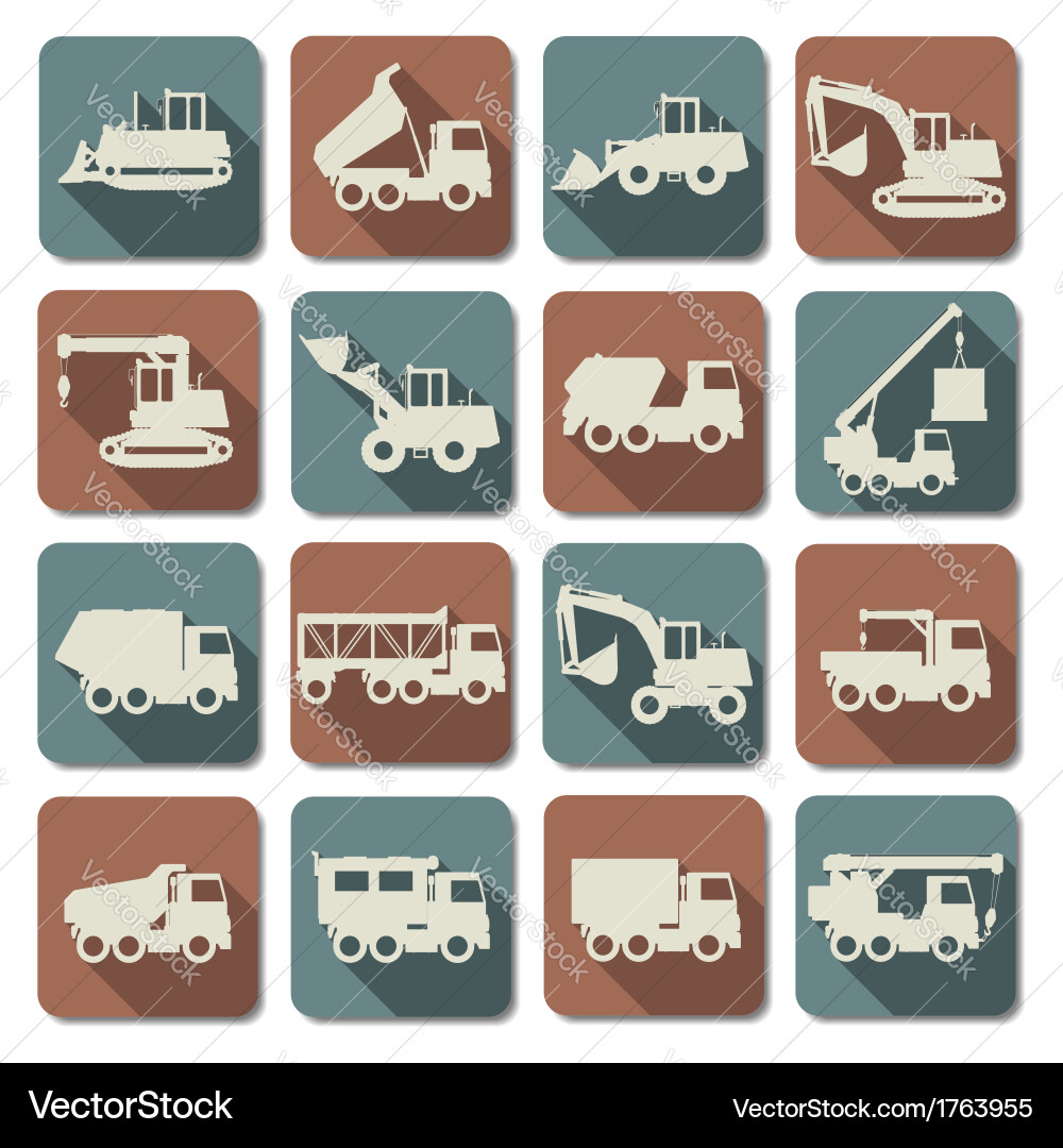 Construction machines flat icons Royalty Free Vector Image