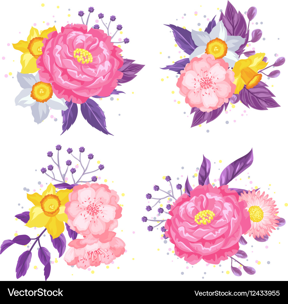 Decorative elements with delicate flowers object Vector Image