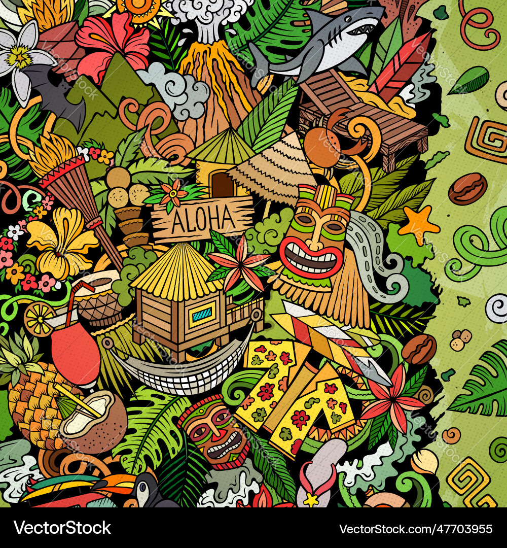 Hawaii cartoon doodles frame Royalty Free Vector Image