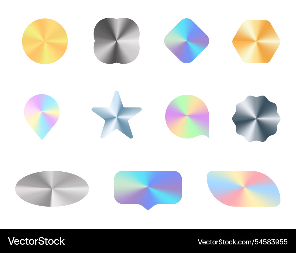 Holographic label badge sign set concept Vector Image