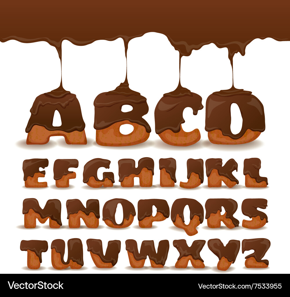 Melting chocolate alphabet cookies collection Vector Image