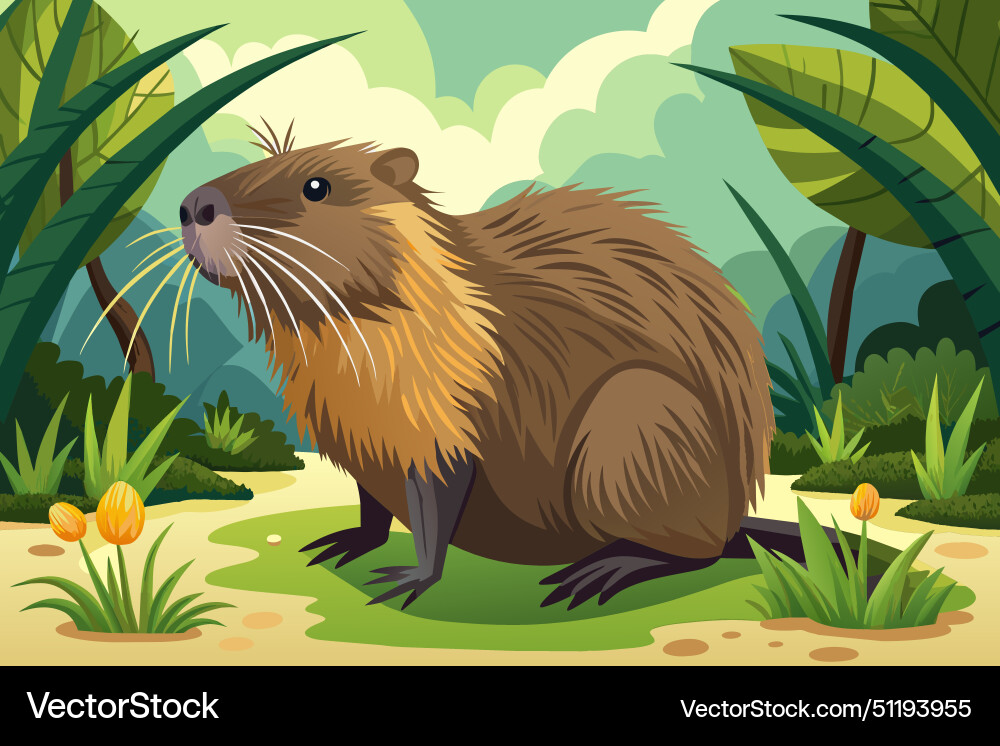 Nutria in its natural habitat Royalty Free Vector Image