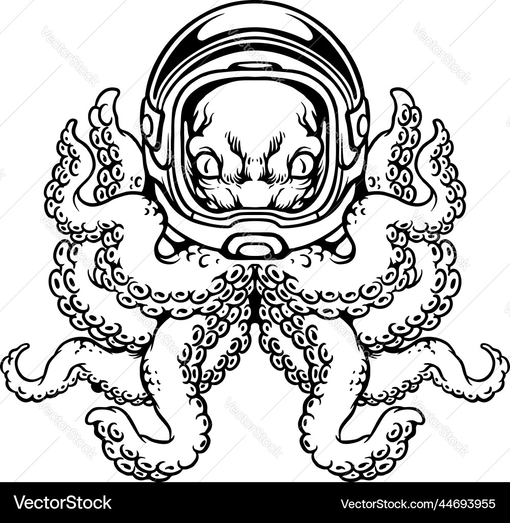 Outline octopus space clipart Royalty Free Vector Image
