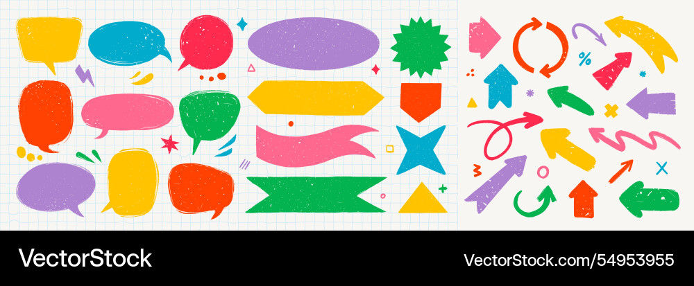 Speech bubbles banners and arrows in rough rustic Vector Image