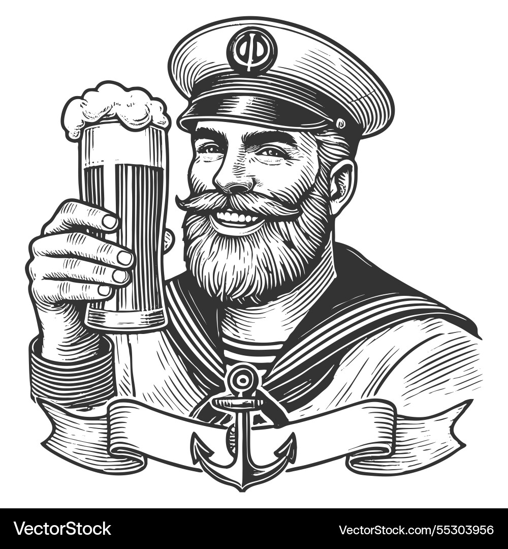 Bearded Sailor Toasting with Beer Royalty Free Vector Image