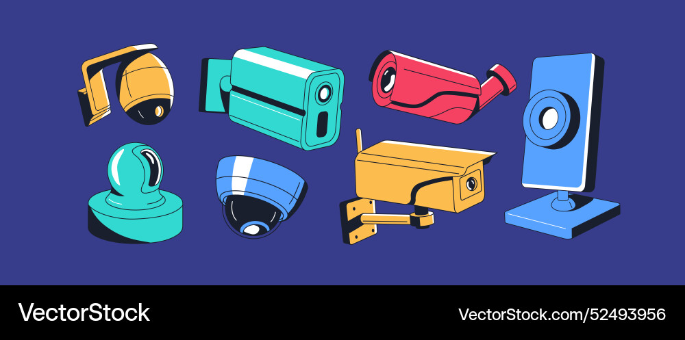 Indoor and outdoor cctv set different types Vector Image