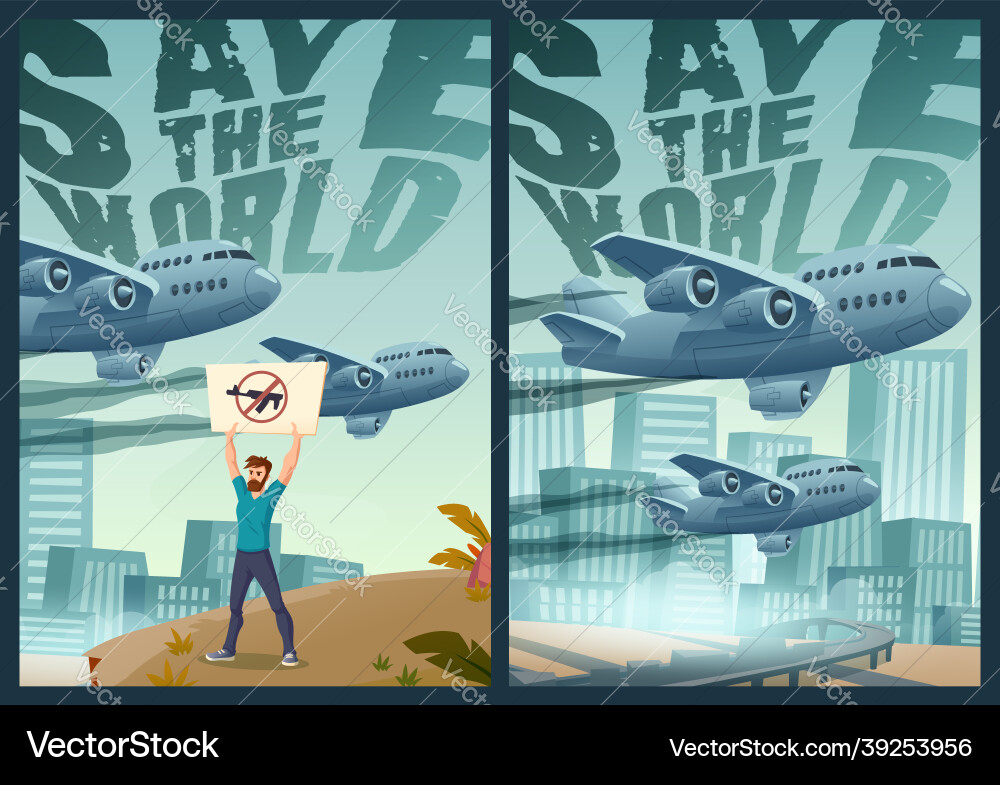 Save the world cartoon posters stop war concept Vector Image